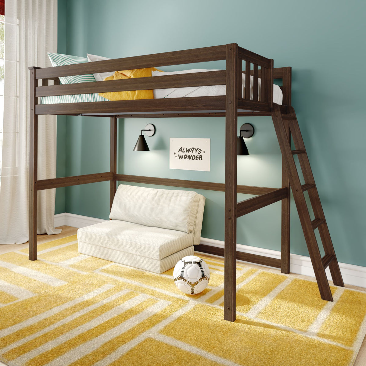 Twin High Loft Bed Frame with Ladder, 78" Tall – Max and Lily